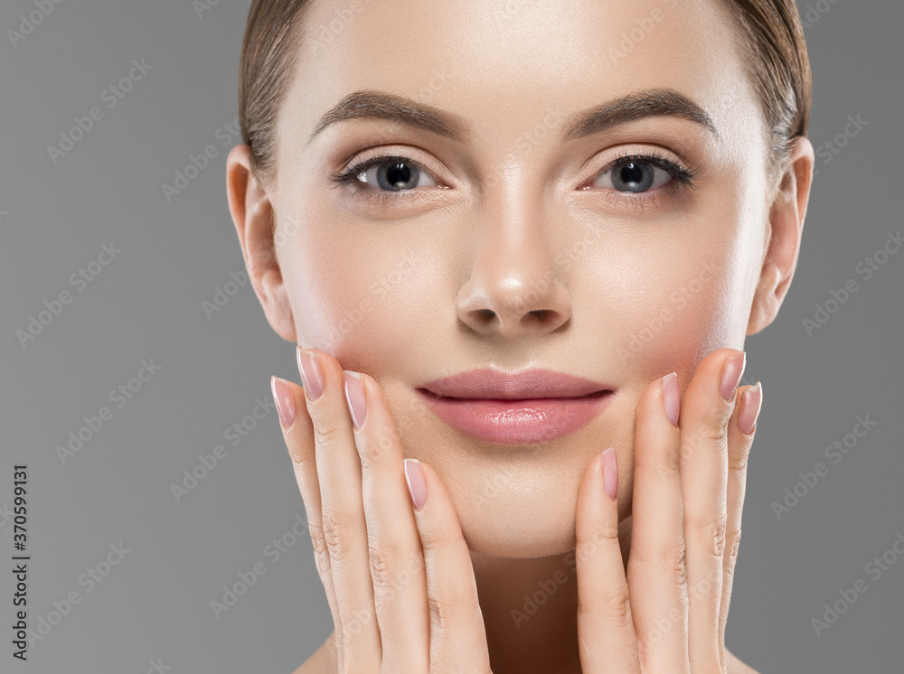 Beautiful face woman healthy skin gray background Stock Photo | Adobe Stock