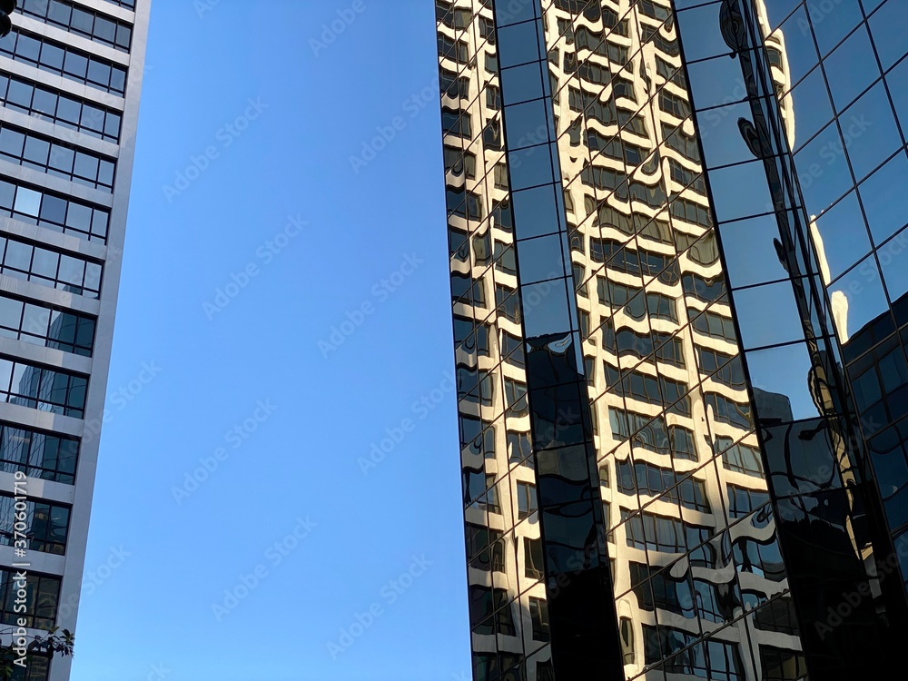 LOS ANGELES, CA, JUN 2020: windows and reflections on tall buildings in ...