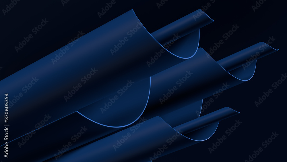 3d abstract render with twisted geometry. Blue color curve shape with ...