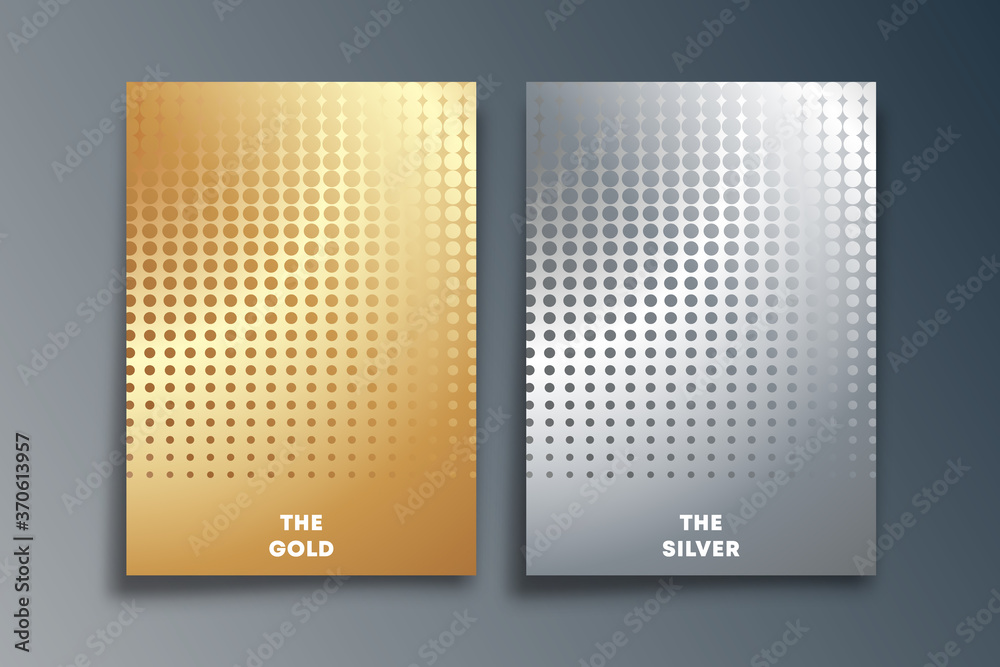 Set of Gold and Silver background with halftone texture design for ...