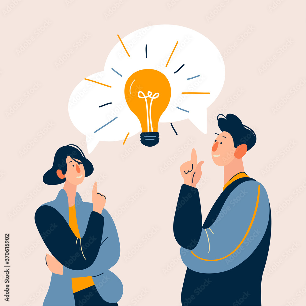 Man and woman have a great idea. Light bulb as a metaphor of idea ...