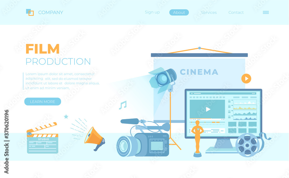 Film Production, Film making concept. Movie camera, loud speaker ...