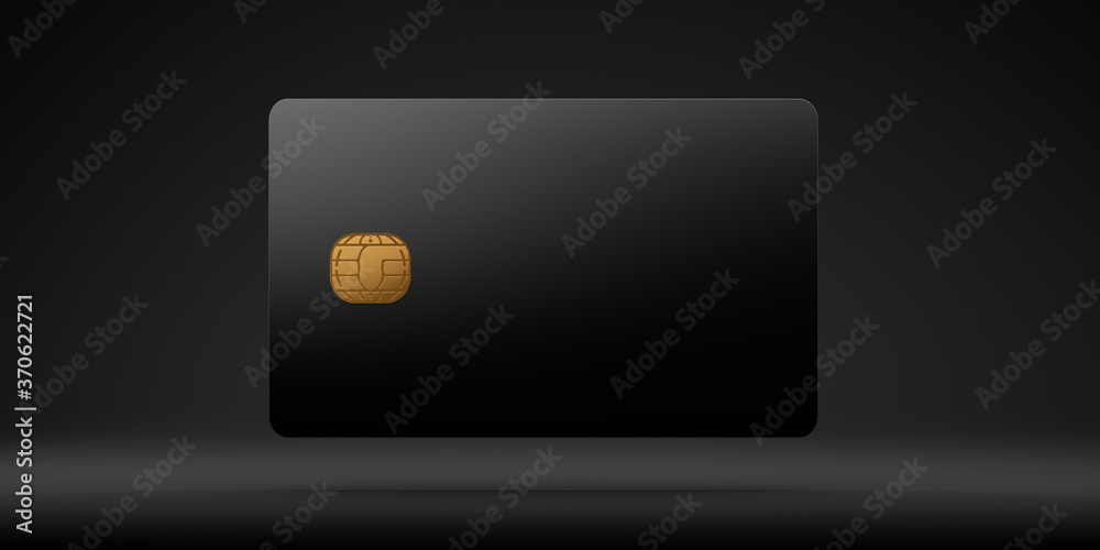Black plastic credit card mockup, dark black background,3D Illustration ...