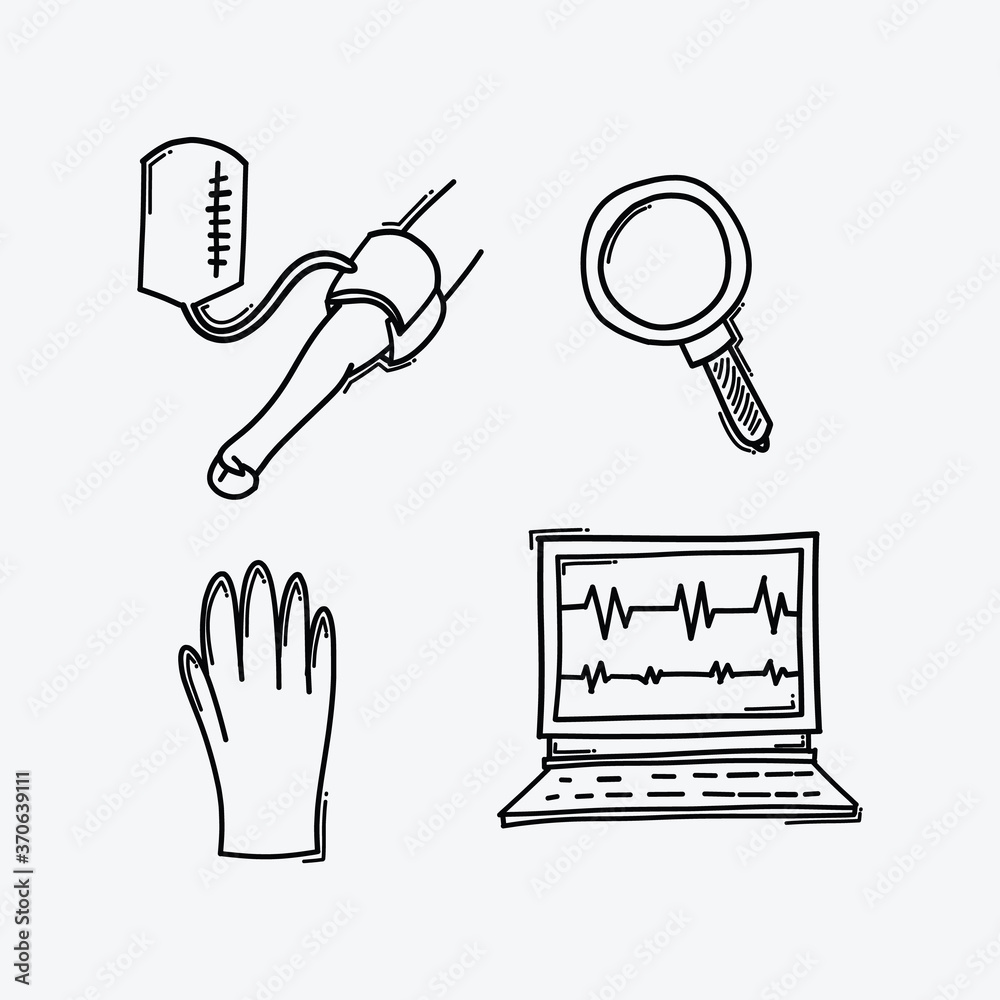 Health vector doodle icons set. Drawing sketch illustration hand drawn ...