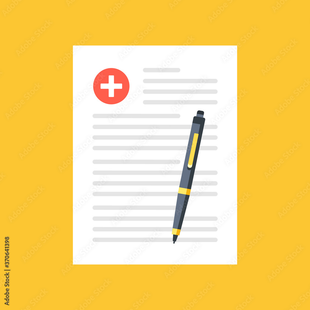 Medical record, medical report, patient information form. Top view ...