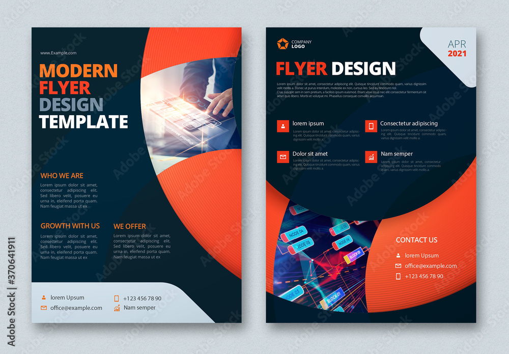 Dark Business Flyer Layout with Orange Circle Elements Stock Template ...