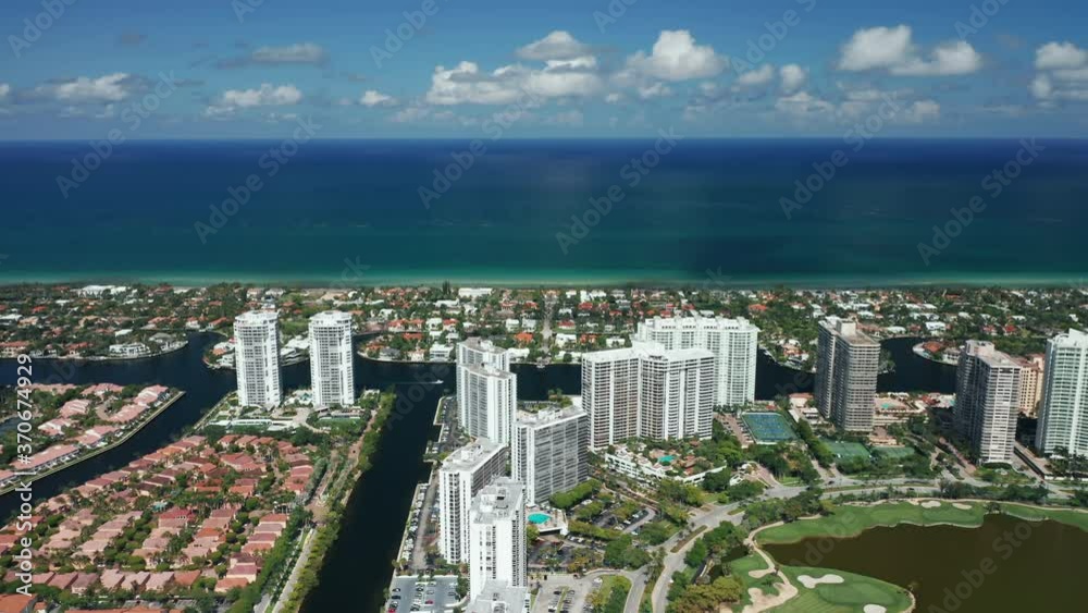 Miami Beach, Florida USA. Beautiful Miami ocean front buildings with ...