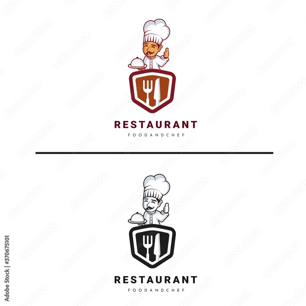 Chef Bring Dish Food Logo Design Cartoon Kid Character Vector ...