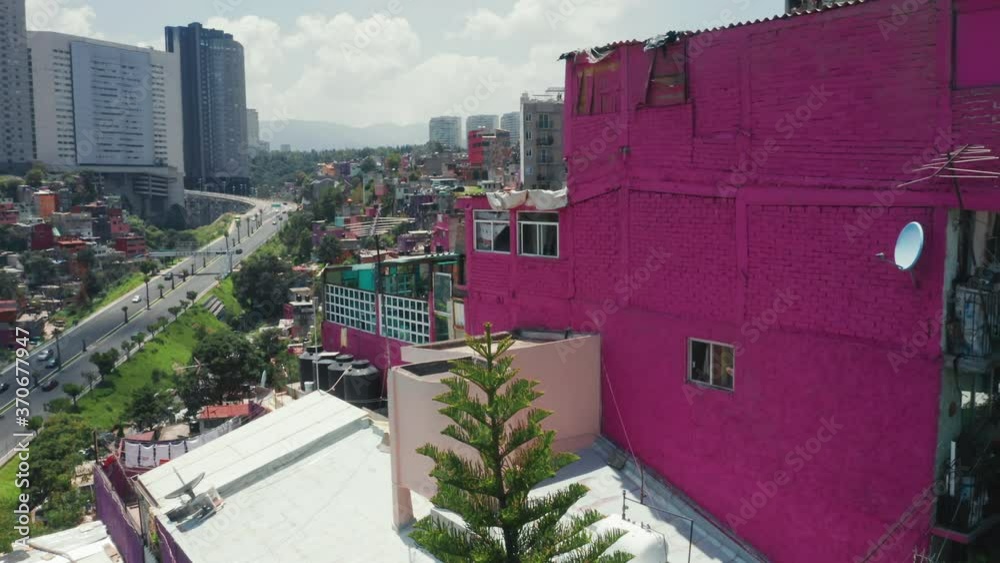 Closeup of famous pink district with vibrant slum in Mexico city ...