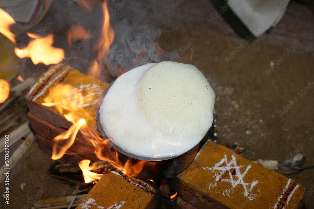 Boiling the Milk for Indian Traditional Housewarming Stock Photo ...