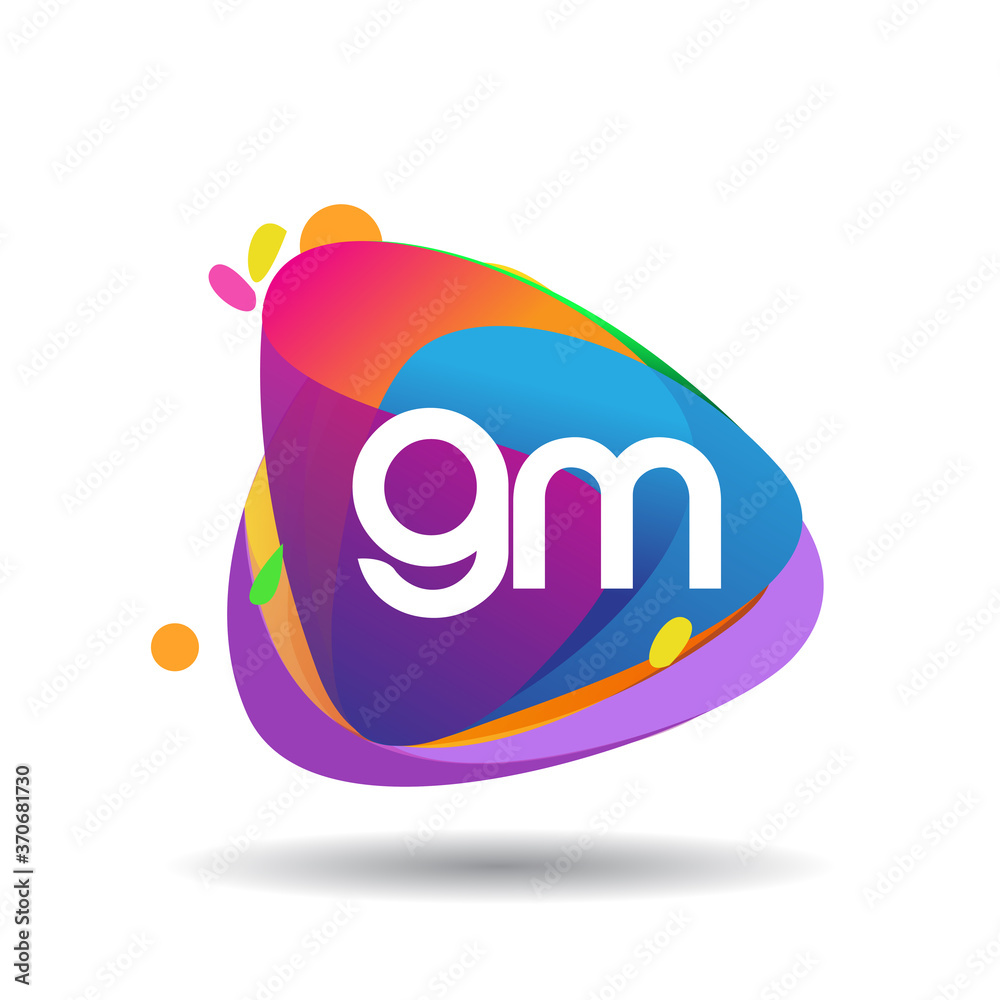 Letter GM logo with colorful splash background, letter combination logo ...