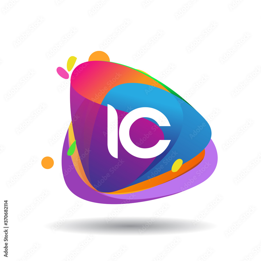 Letter IC logo with colorful splash background, letter combination logo ...