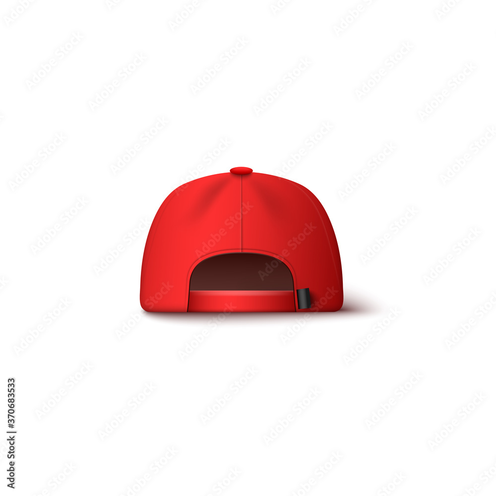 Baseball red cap back view 3d realistic vector mockup illustration ...