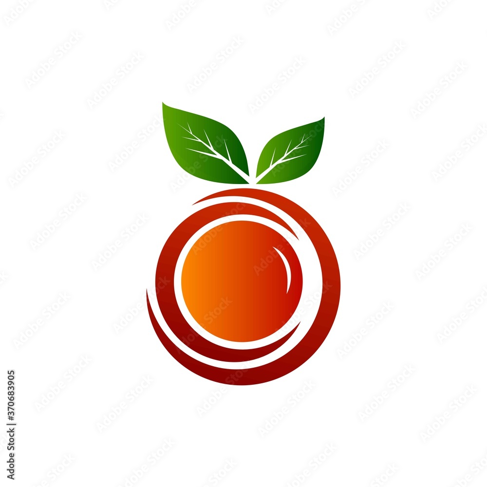 Fruit logo with green leaf and gradient.Orange logo design.Circle fruit ...
