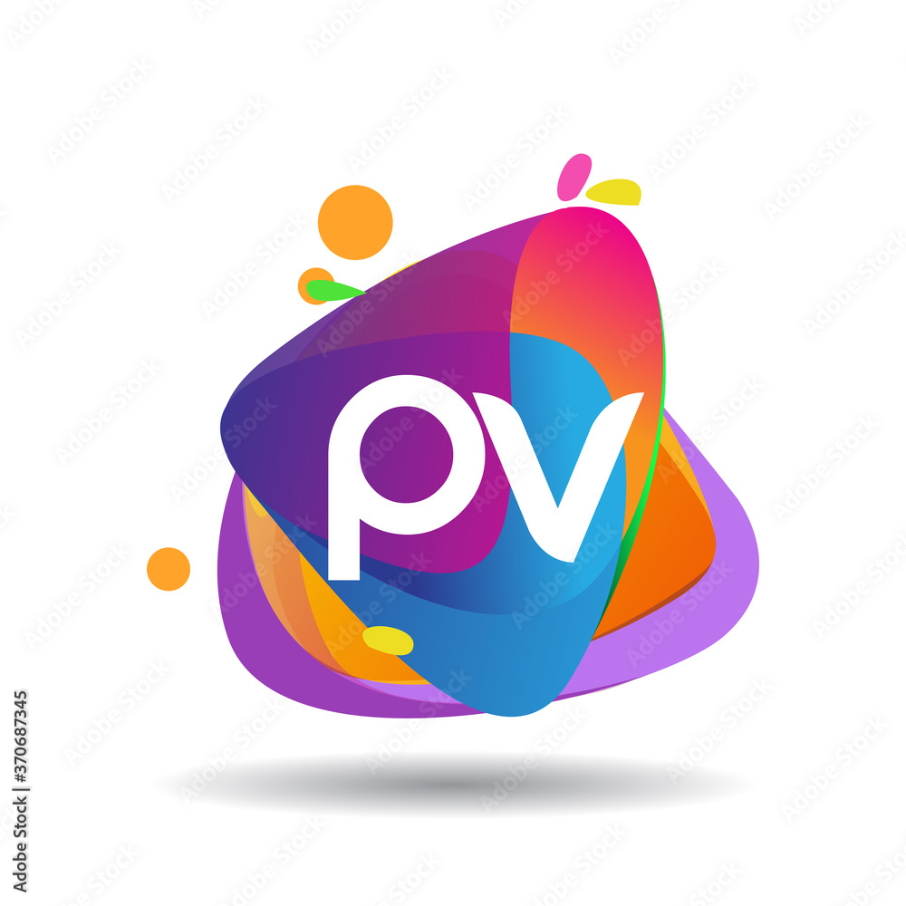 Letter PV logo with colorful splash background, letter combination logo ...