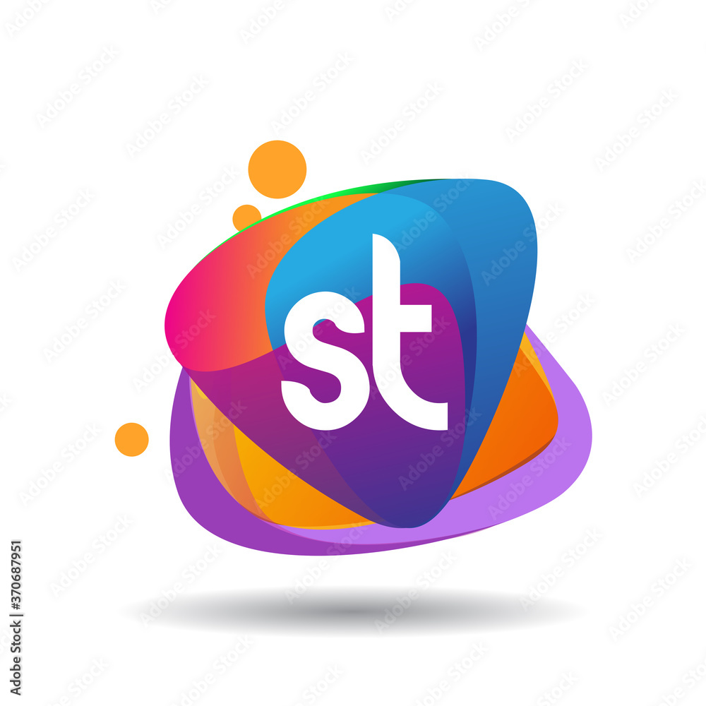 Letter ST logo with colorful splash background, letter combination logo ...