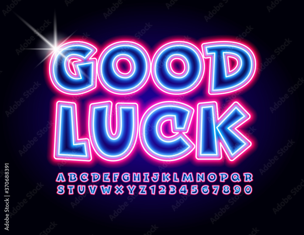 Vector greeting card Good Luck. Neon bright Font. Glowing funny ...