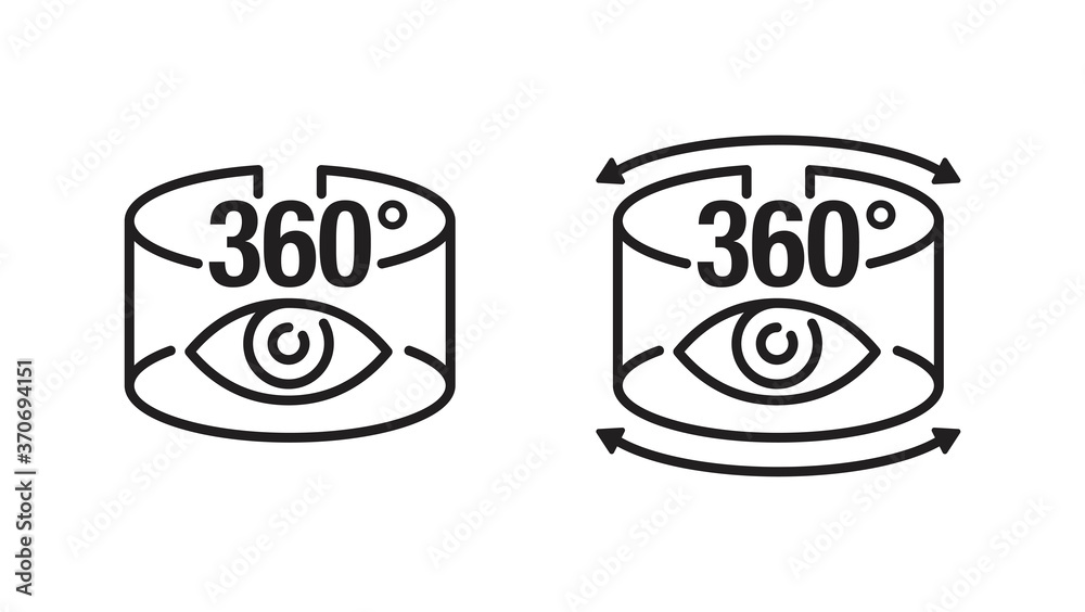 360 degrees icon with human eye- 3D panorama, virtual tour, street view ...