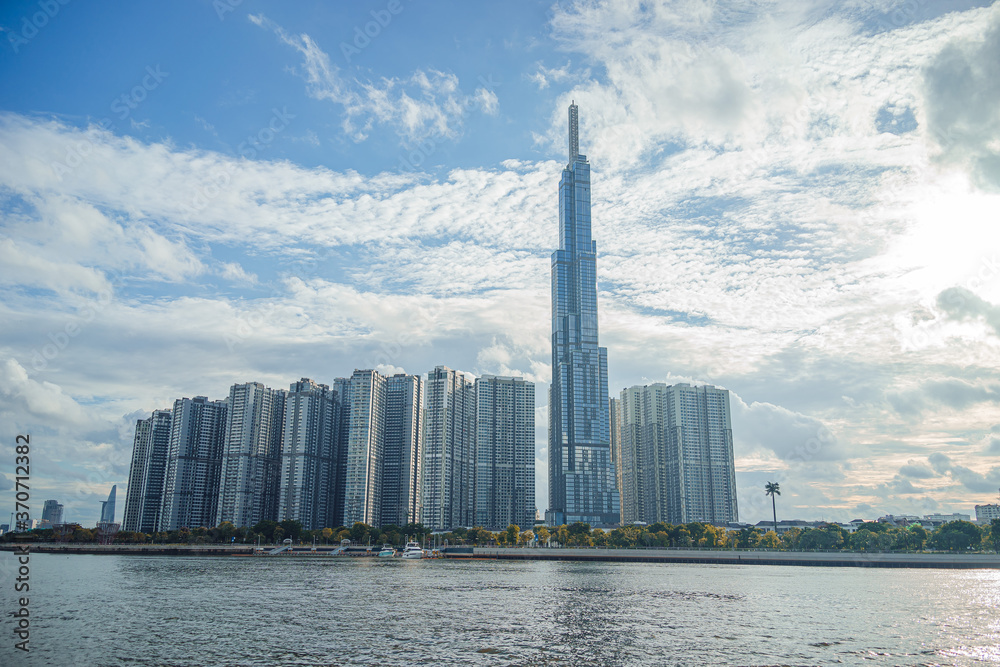 Beautiful blue sky view at Landmark 81 is a super tall skyscraper in ...