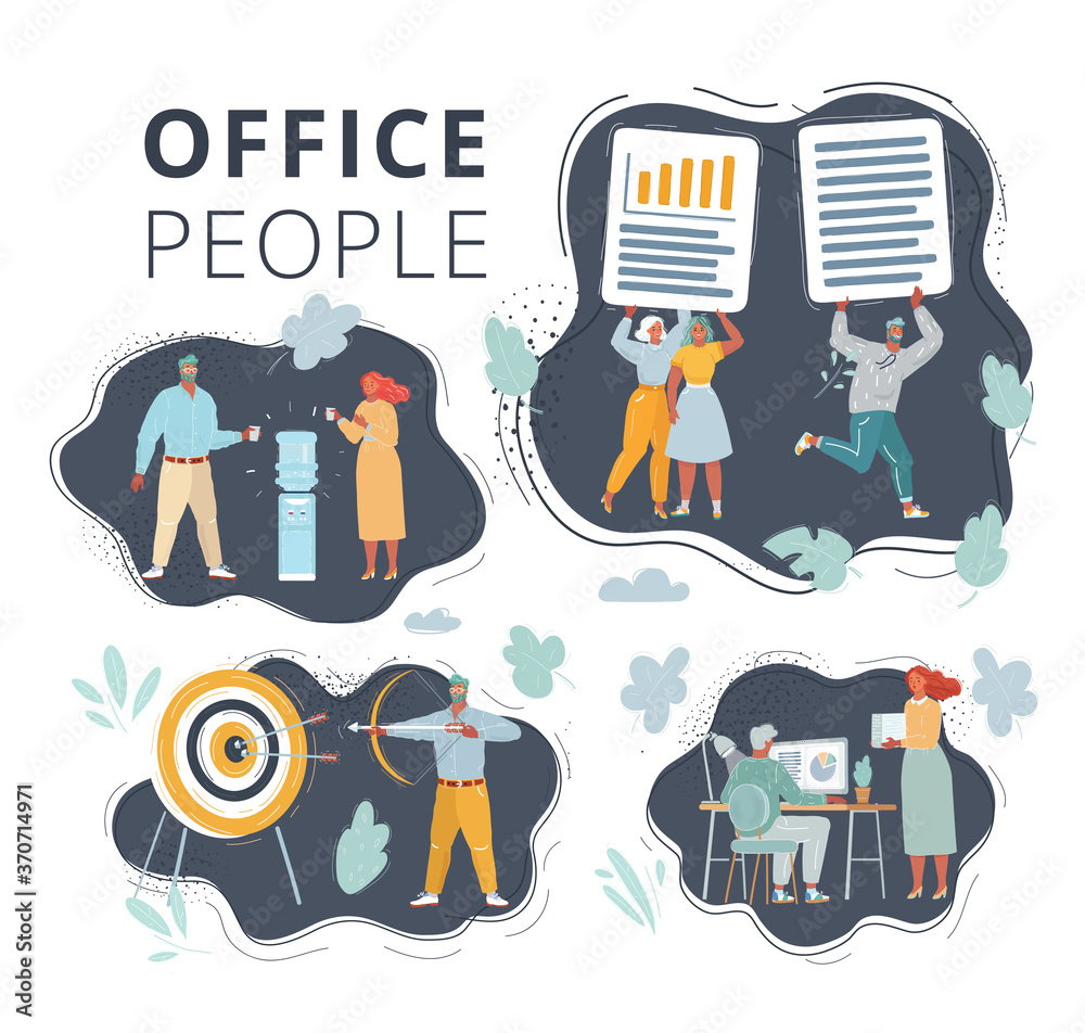 Vector illustration of People on dark background set. Office team ...