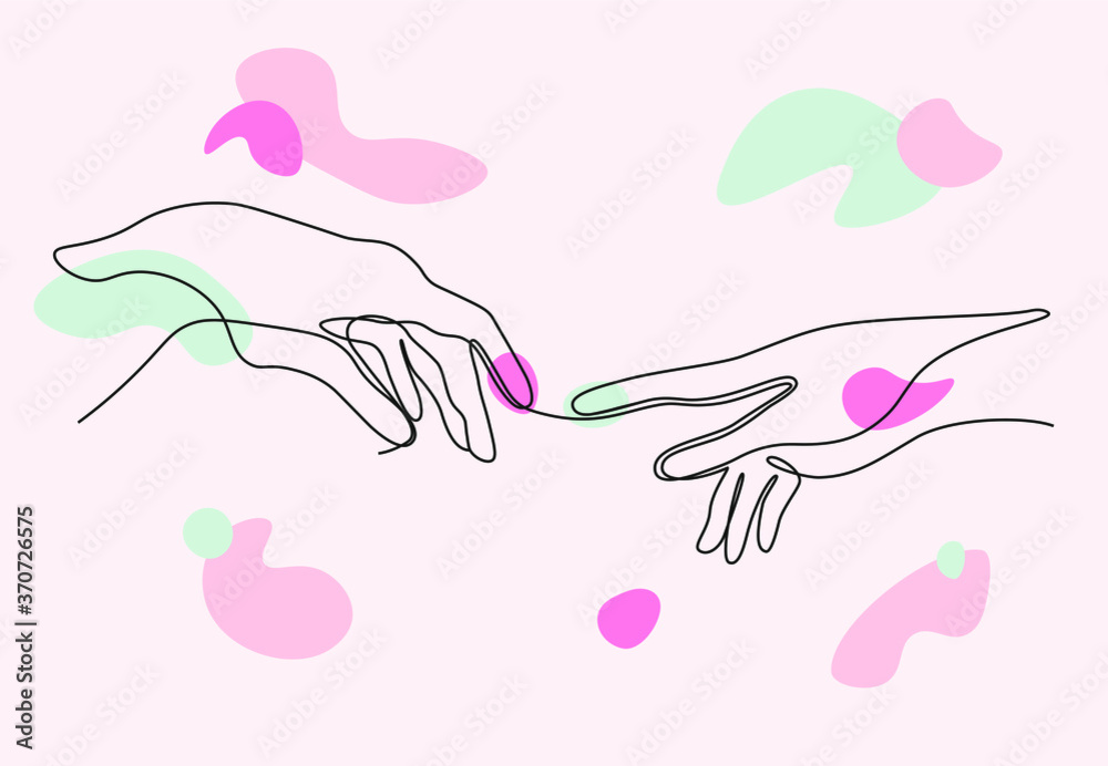 Continuous line vector illustration of two hands barely touching one ...