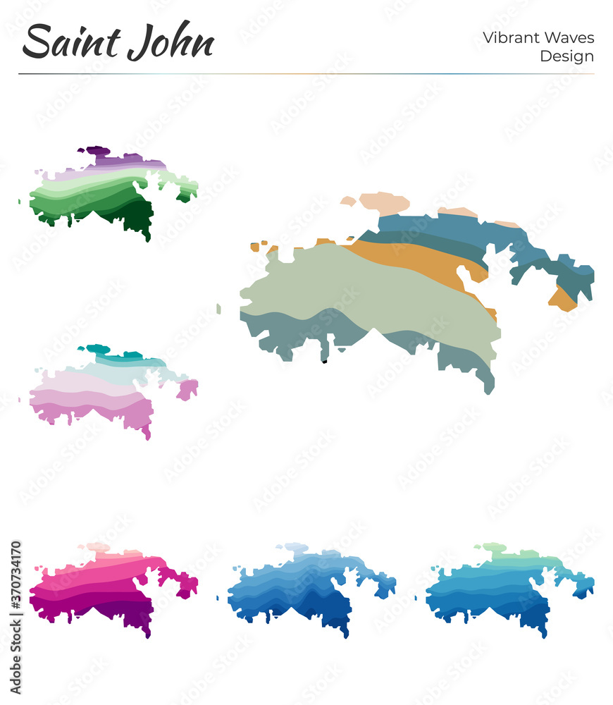 Set of vector maps of Saint John. Vibrant waves design. Bright map of ...