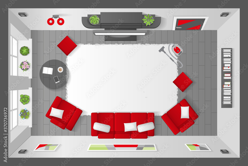 Interior for living room. (top view) Room, furniture, interior elements ...