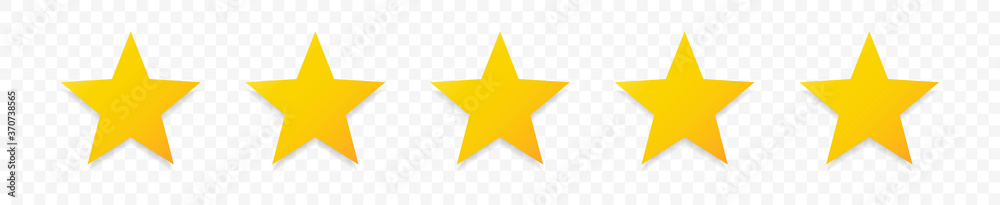 Quality rating symbols. Set of five-pointed yellow stars with shadow ...
