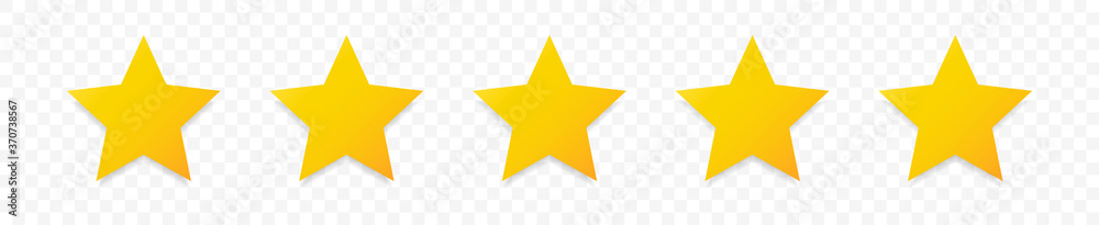 Quality rating symbols. Set of five-pointed yellow stars with shadow ...