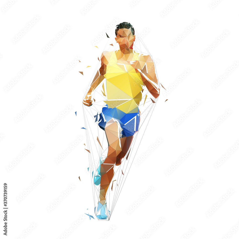 Running man, low poly vector illustration. Front view geometric runner ...