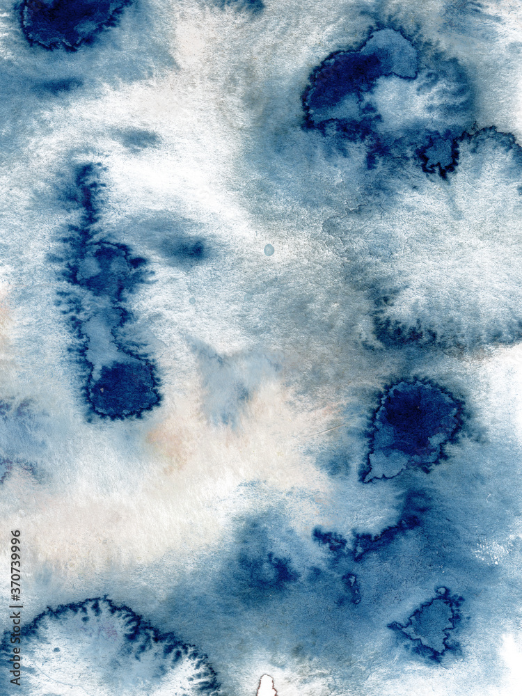 Watercolor abstract classic blue, background, hand drawn watercolour ...