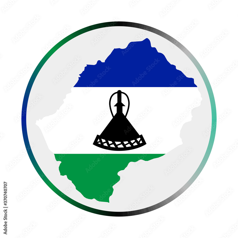 Lesotho icon. Shape of the country with Lesotho flag. Round sign with ...