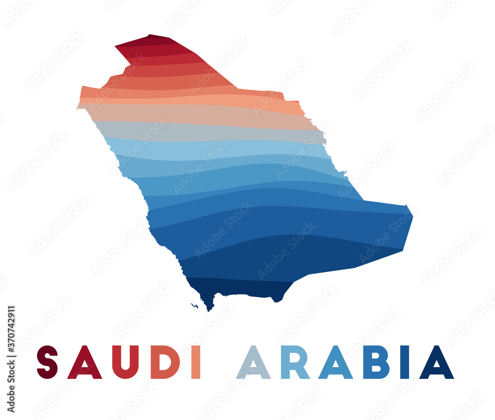 Saudi Arabia map. Map of the country with beautiful geometric waves in ...