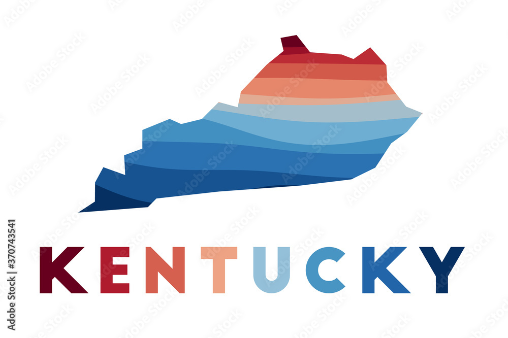 Kentucky map. Map of the us state with beautiful geometric waves in red ...