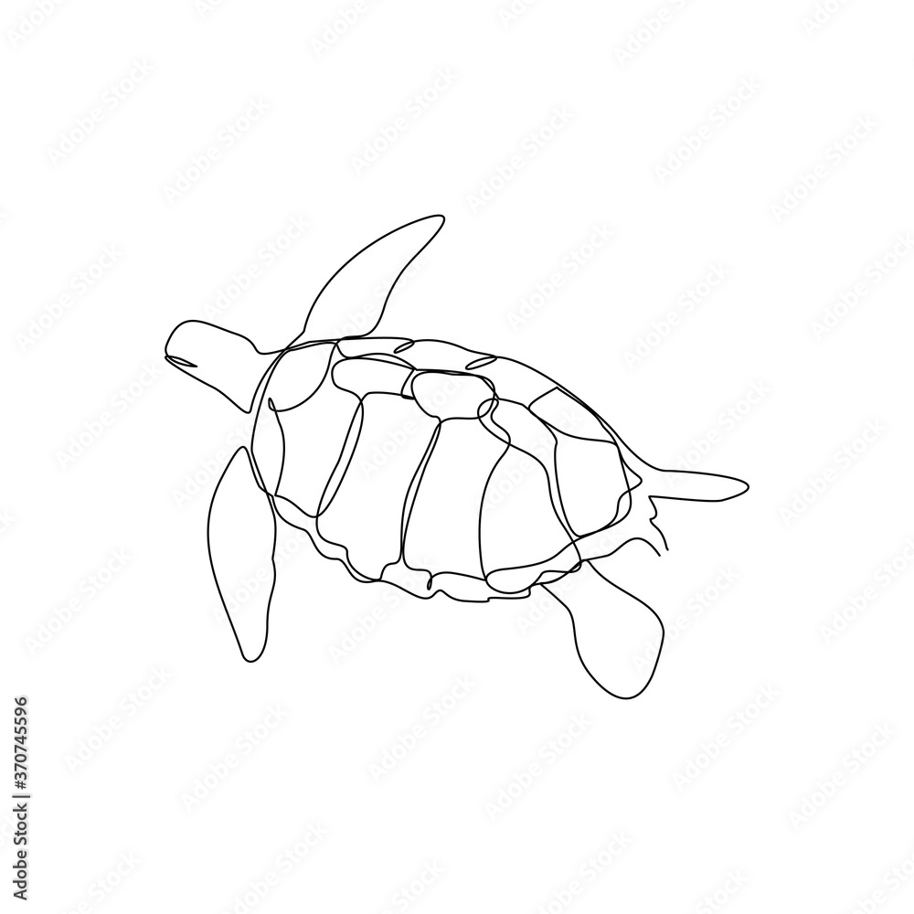 continuous line drawing of sea turtle. Single line art concept of ...