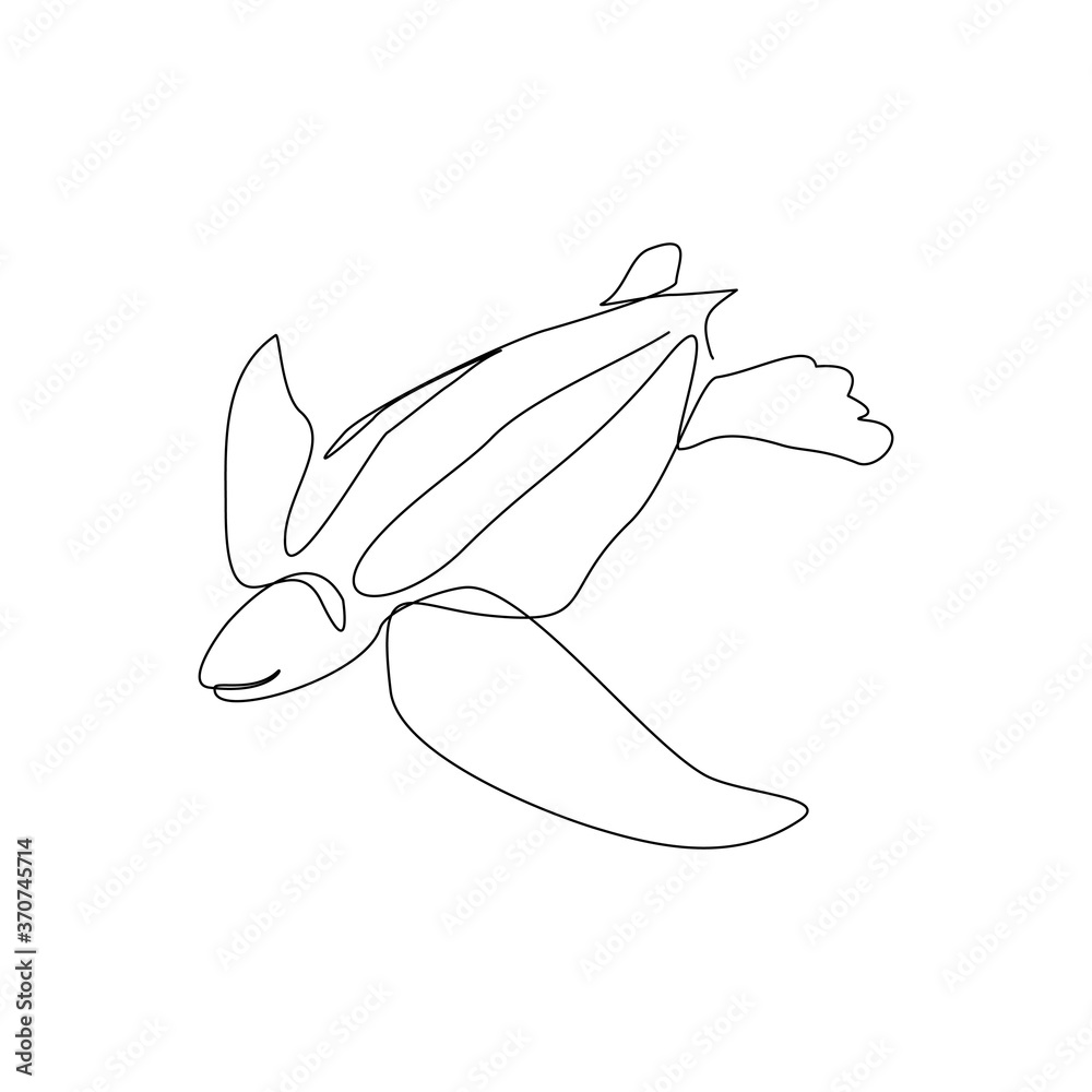 continuous line drawing of sea turtle. Single line art concept of ...