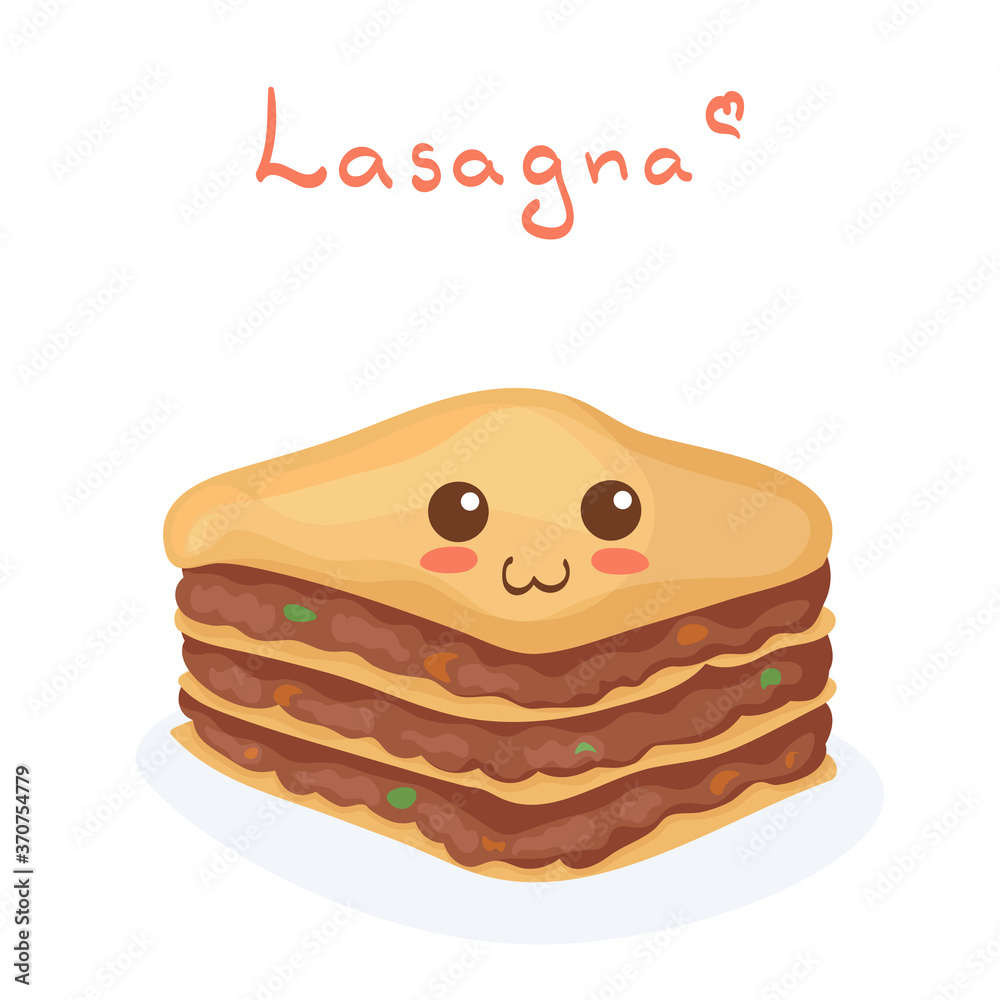 Vettoriale Stock Kawaii vector illustration Traditional Italian Lasagna ...