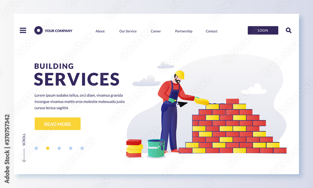 Construction worker lays house brick wall. House construction and ...