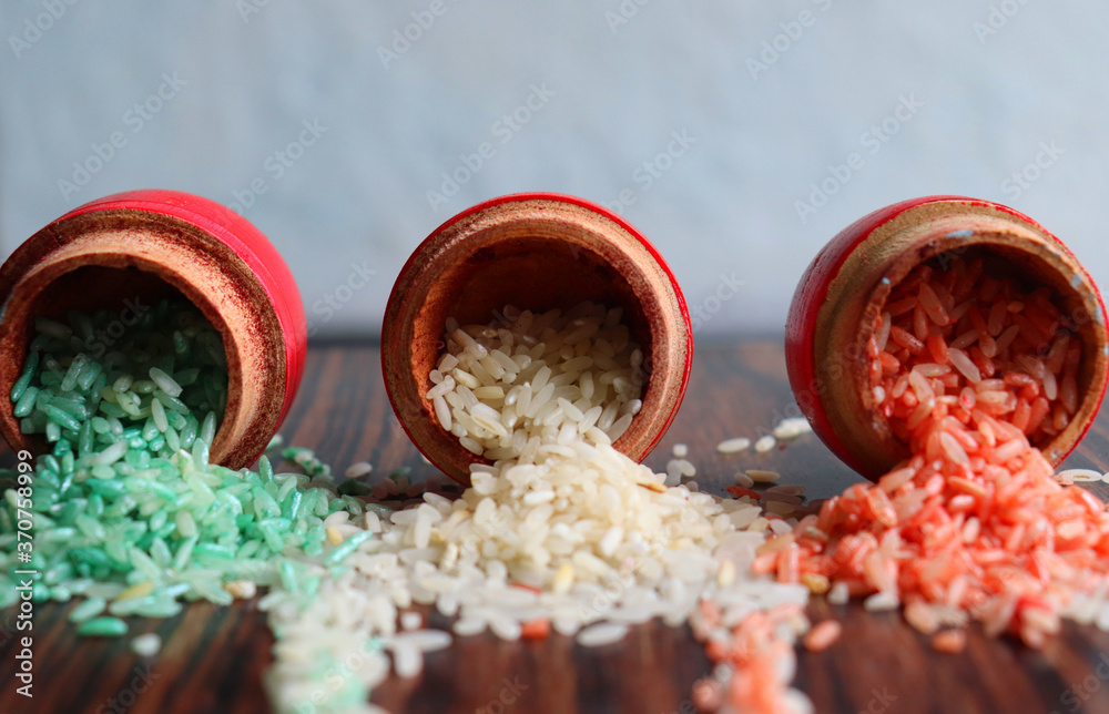 Three colors of rice to resemble the Indian tri colored map. Each color ...