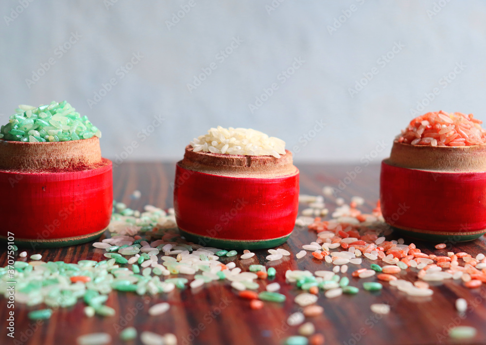 Three colors of rice to resemble the Indian tri colored map. Each color ...