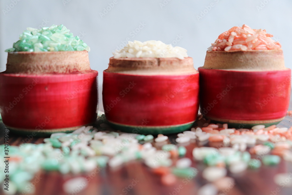 Three colors of rice to resemble the Indian tri colored map. Each color ...