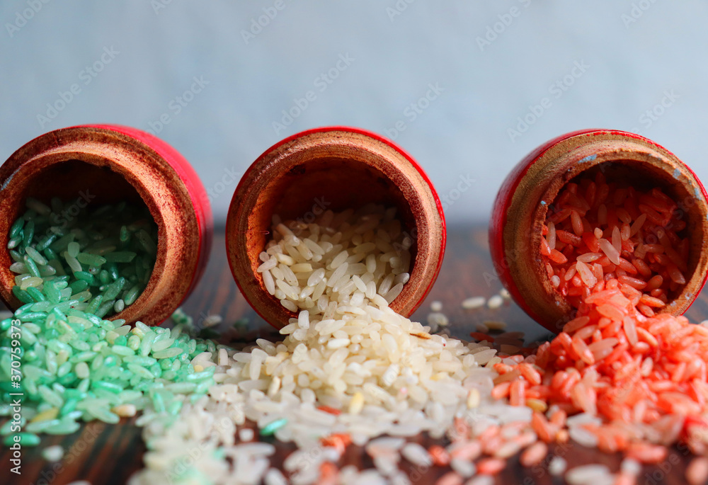 Three colors of rice to resemble the Indian tri colored map. Each color ...