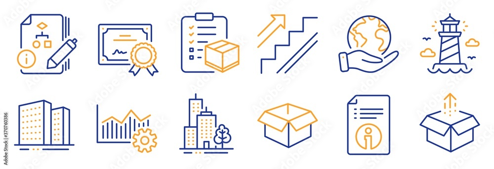 Set of Industrial icons, such as Operational excellence, Lighthouse. Certificate, save planet ...