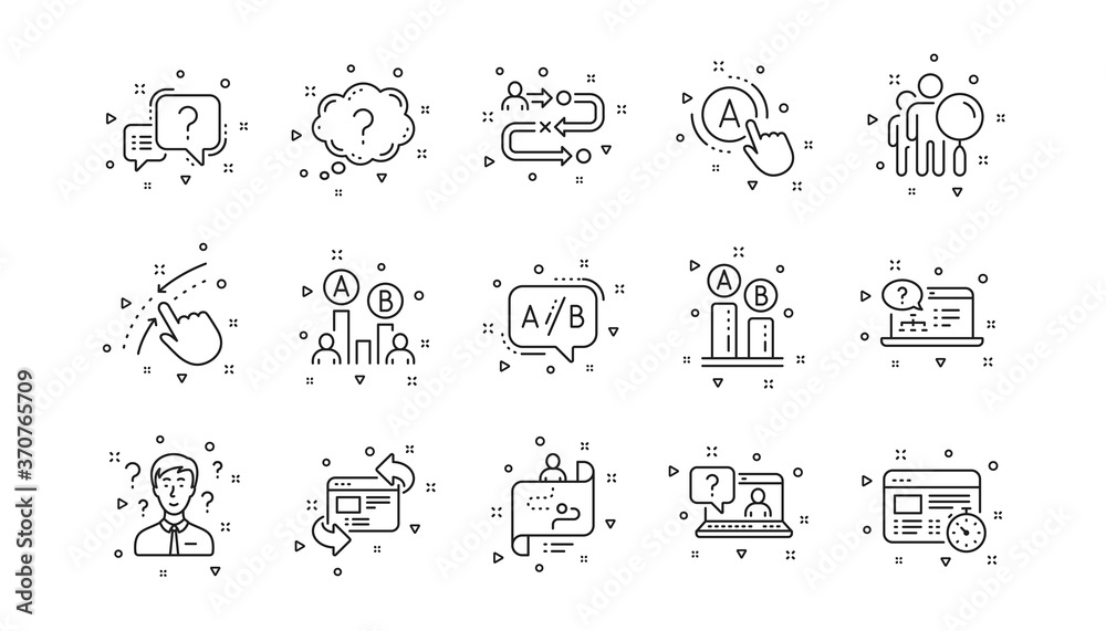 AB testing, Journey path map and Question mark. UX line icons. Quiz ...