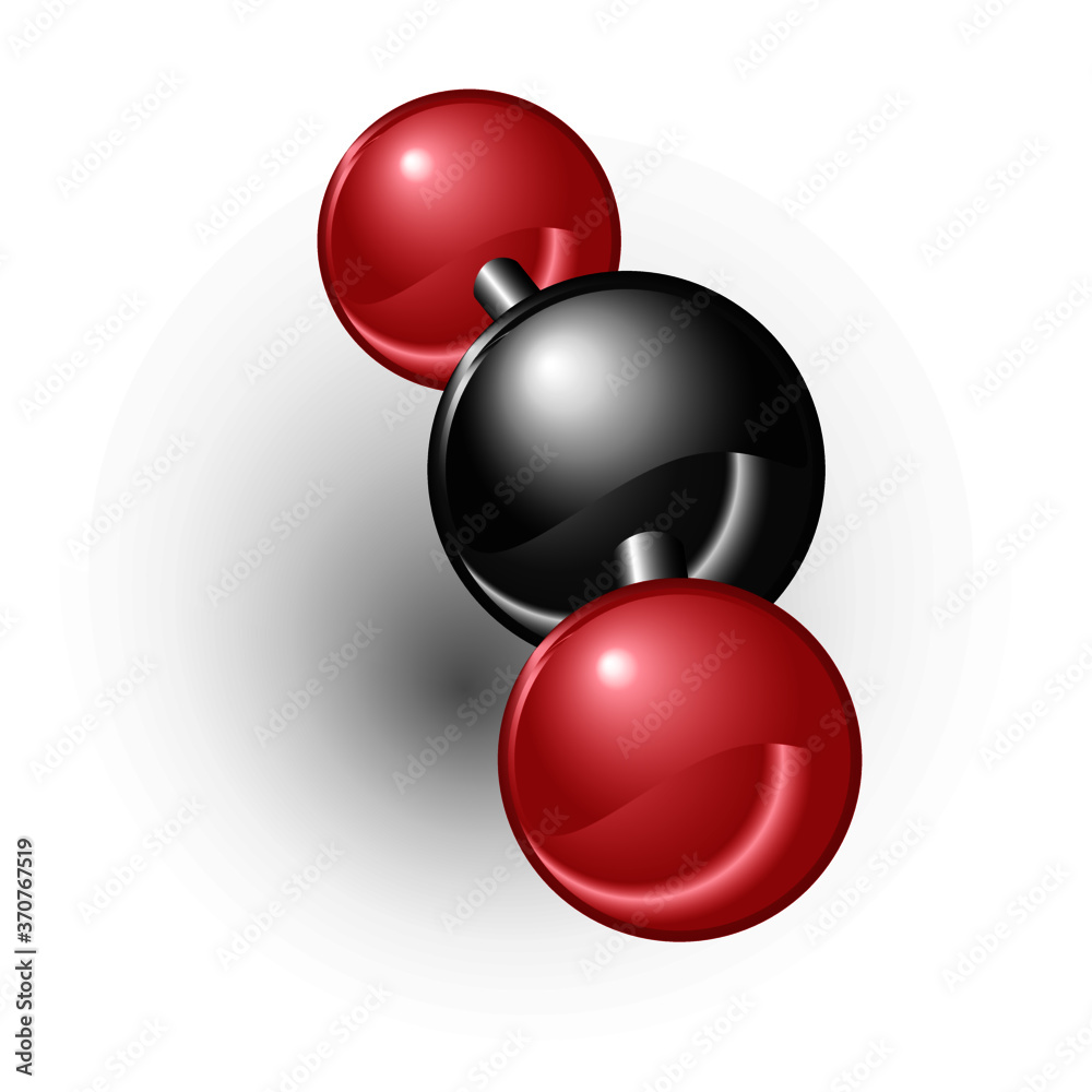 Carbon Dioxide basic form. Chemical model of carbon dioxide element CO2 ...