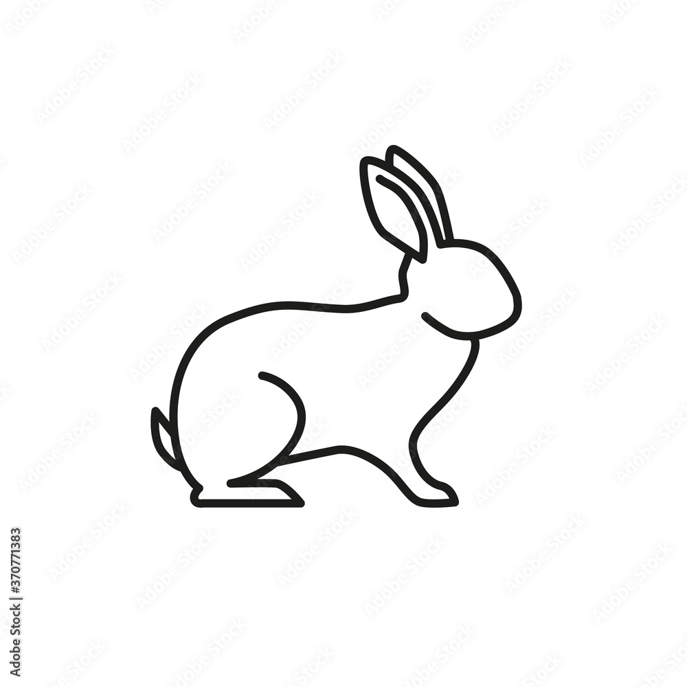 Rabbit simple flat line icon for web. Bunny linear illustration. Black ...