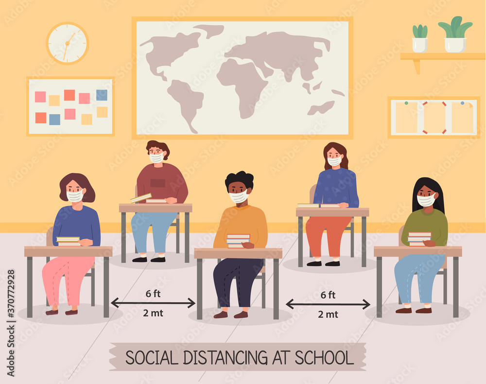 Lecture room in school after pandemic. Classroom with children ...