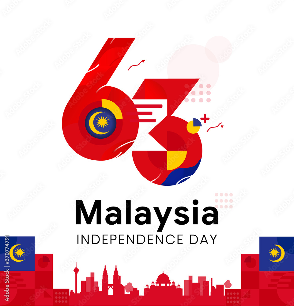 Happy malaysia independence day 63th simple logo type text, postage or ...