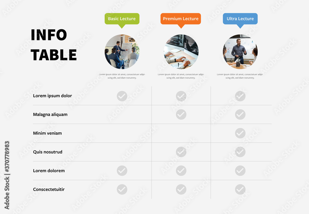 Info Table Infographic Layout with Three Columns Stock Template | Adobe ...