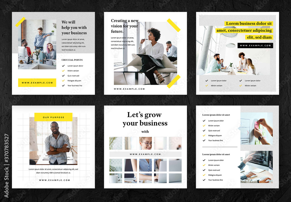 Six Clean Business Social Media Layouts Stock Template | Adobe Stock